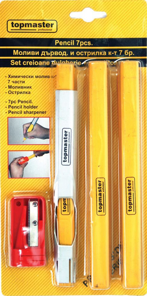 Комплект строителни моливи и острилка Topmaster - store.bg