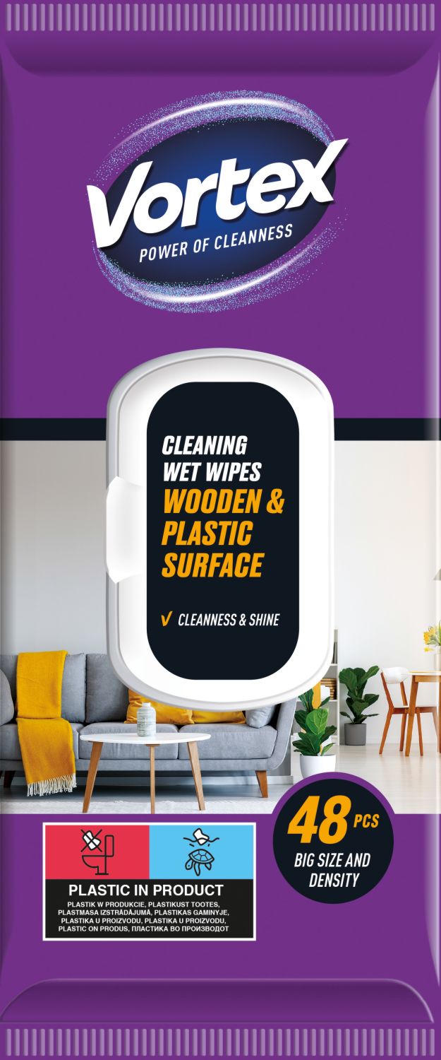Мокри кърпи за почистване на пластмаса и дърво Vortex - store.bg