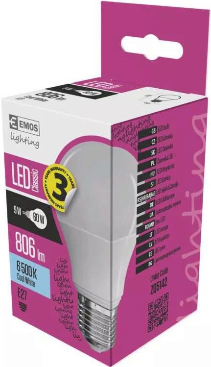 LED крушка Е27 Emos 6500 K 230 V 9 W 806 lm A60 - store.bg
