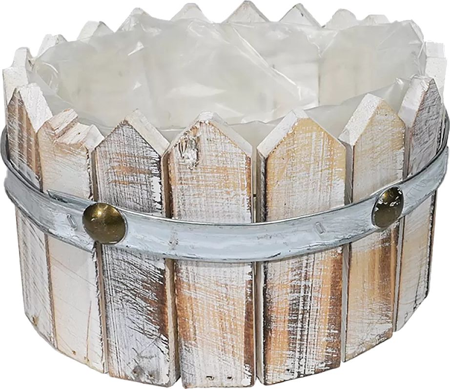 Кръгла дървена кашпа White Trim - store.bg